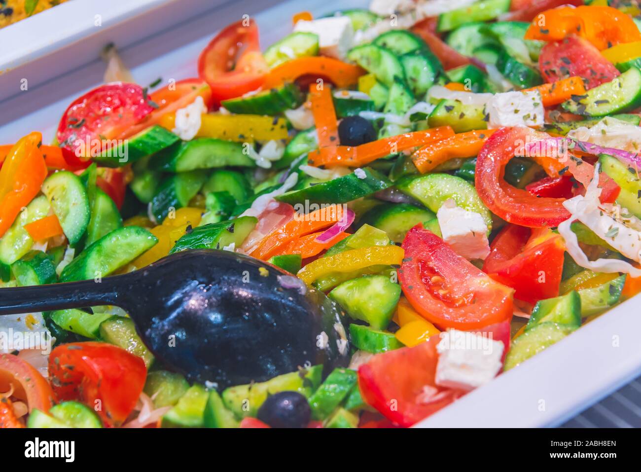 Assortment of fresh vegetable salads in restaurant buffet Stock Photo ...