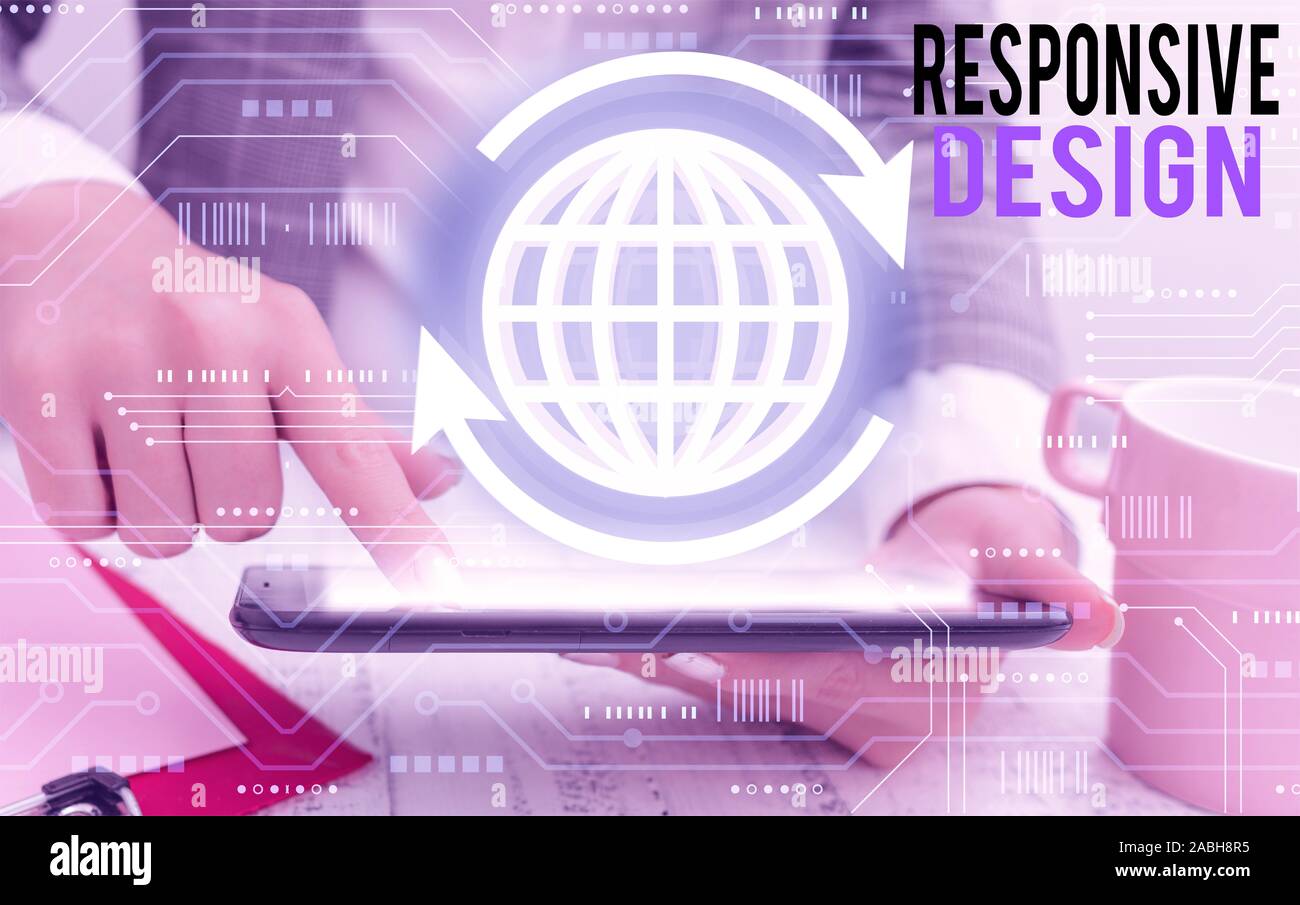 Writing note showing Responsive Design. Business concept for web page creation that makes use of ...