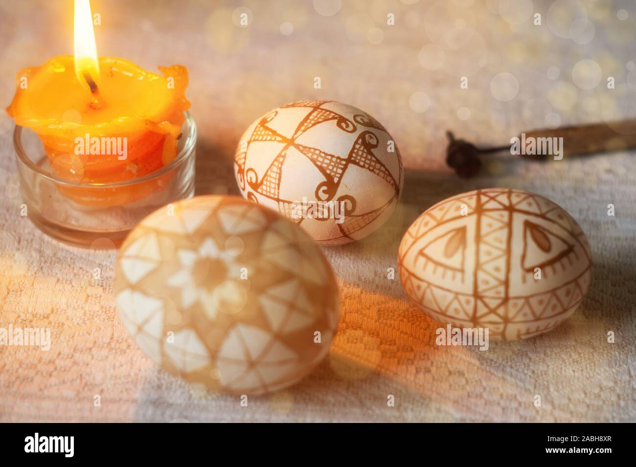 Easter eggs, Ukrainian pysanka with a traditional geometric pattern, a ...