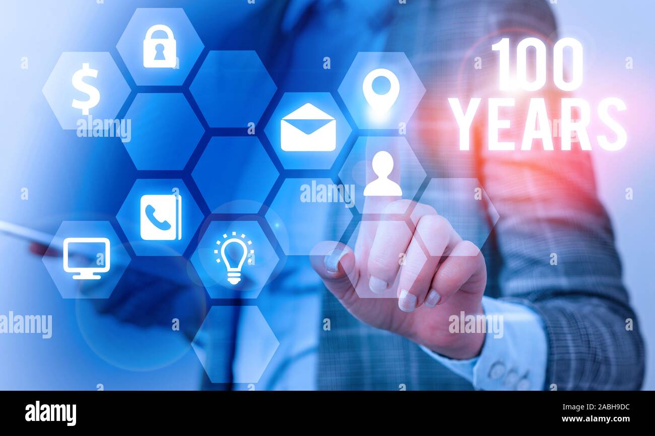 Writing note showing 100 Years. Business concept for Remembering ...