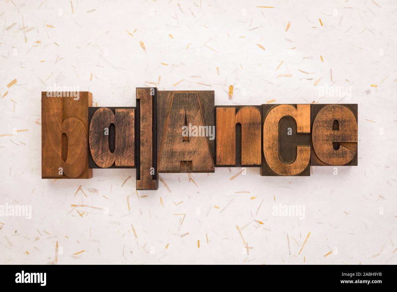 balance, word written with vintage letterpress printing blocks on ...