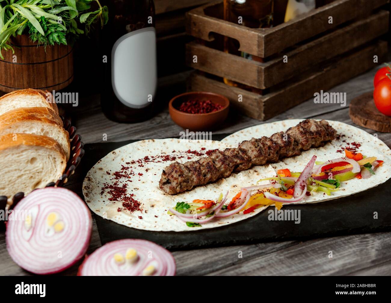 fresh lule kebab with lavash Stock Photo - Alamy
