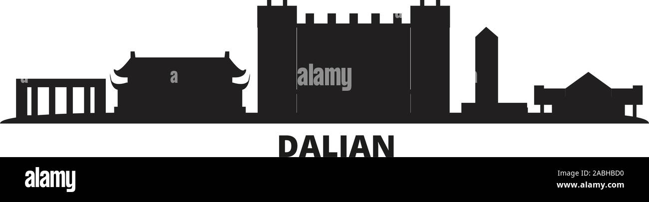 China, Dalian city skyline isolated vector illustration. China, Dalian ...