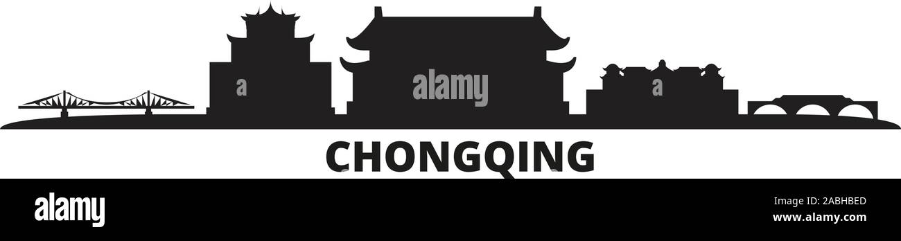 China, Chongqing city skyline isolated vector illustration. China ...