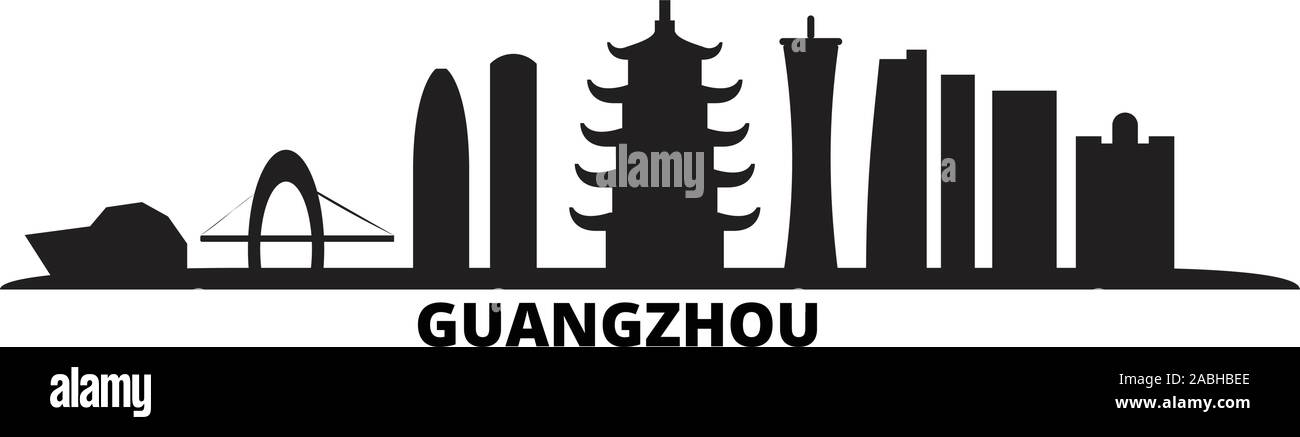 China, Guangzhou City city skyline isolated vector illustration. China ...