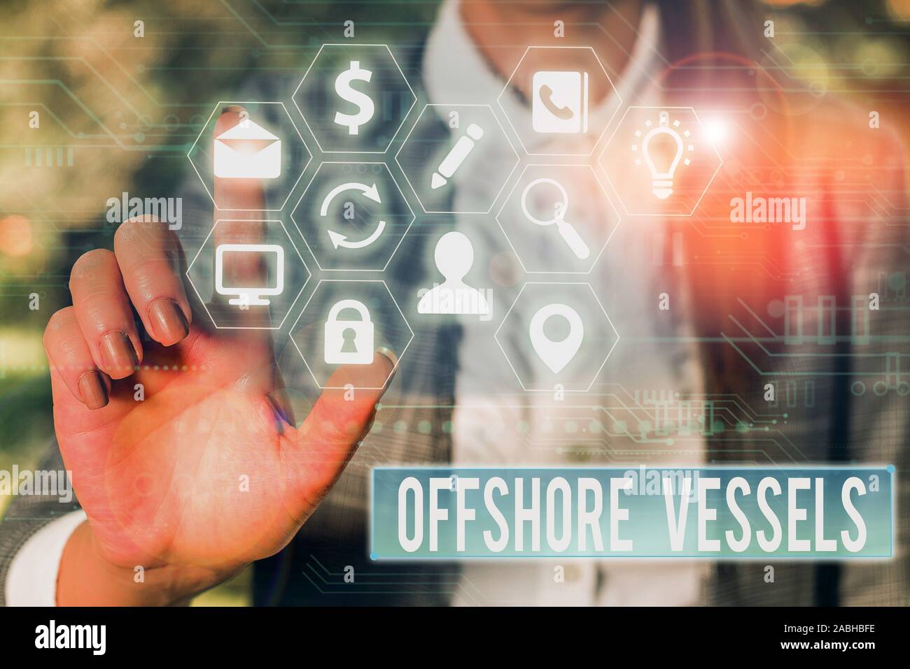 Conceptual hand writing showing Offshore Vessels. Concept meaning ship ...