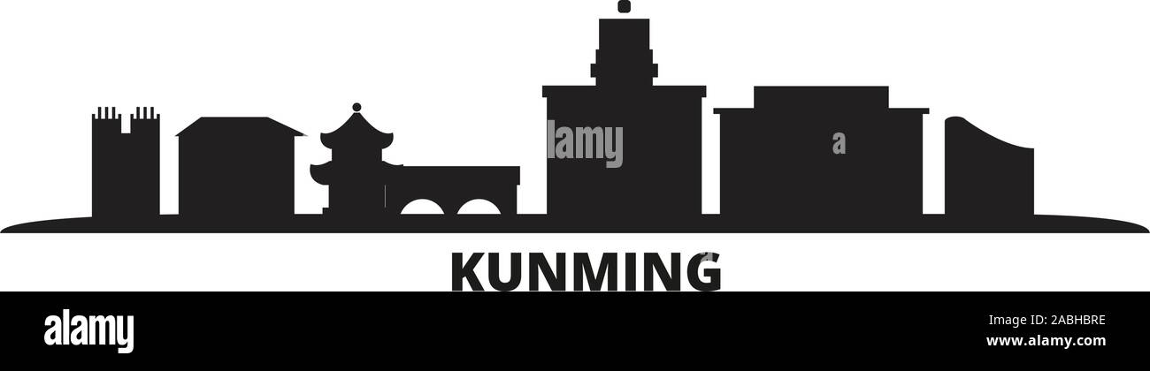 China, Kunming city skyline isolated vector illustration. China ...