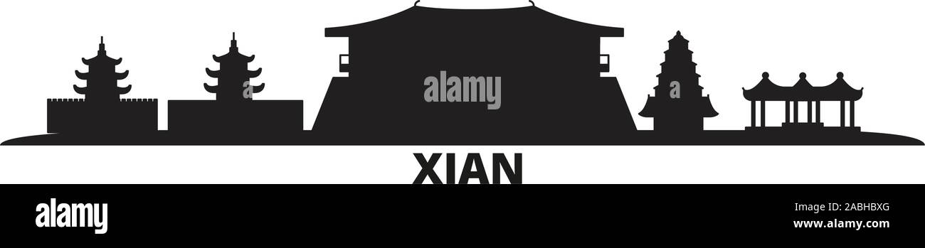 China, Xian city skyline isolated vector illustration. China, Xian ...