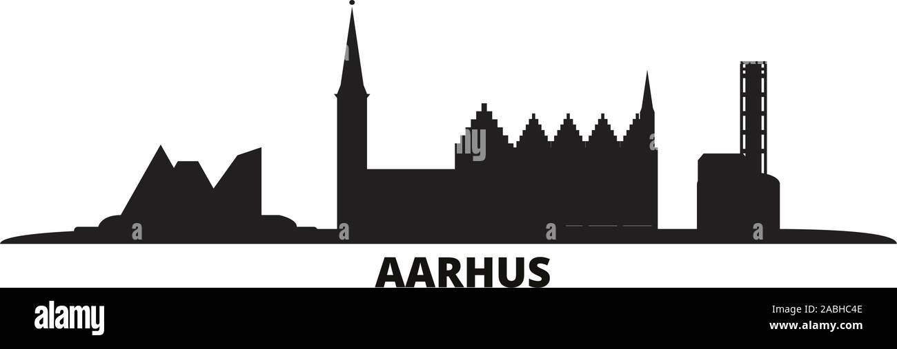 Denmark, Aarhus city skyline isolated vector illustration. Denmark, Aarhus travel cityscape with ...