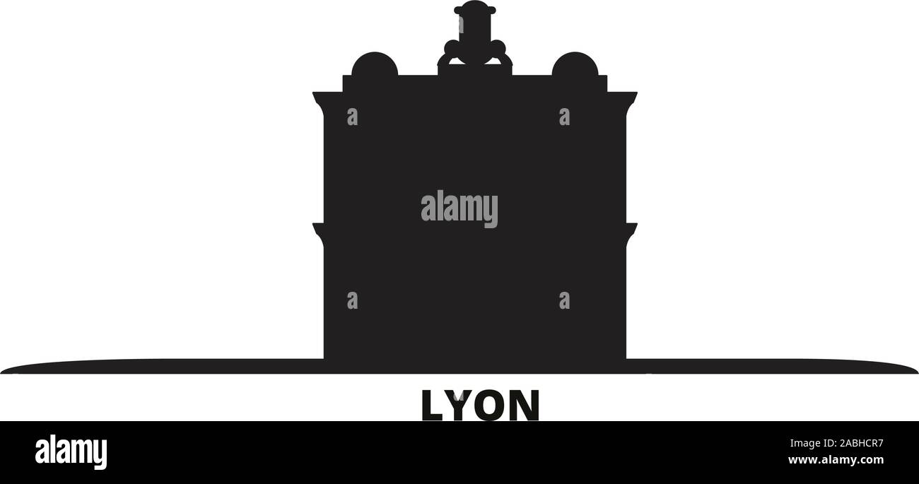 France, Lyon Landmark city skyline isolated vector illustration. France ...