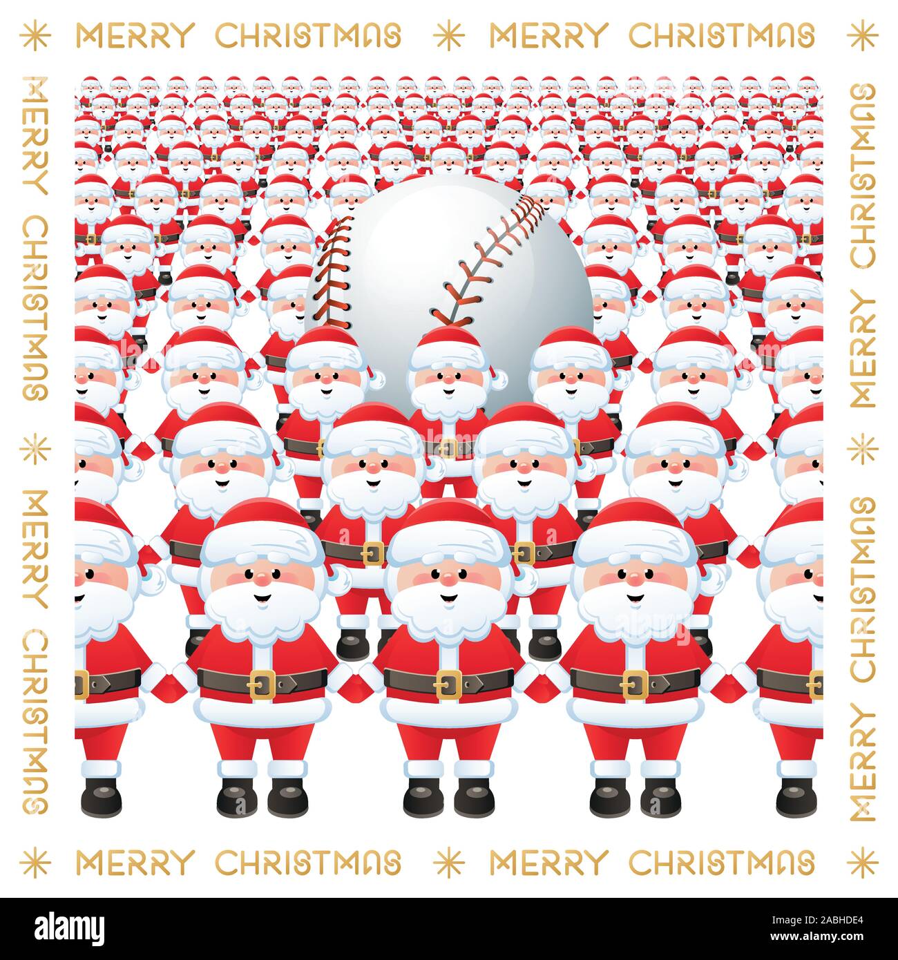 Merry Christmas. A huge group of Santa Claus with a Baseball ball ...