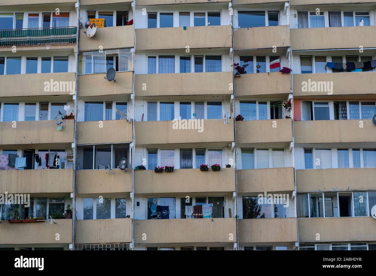 Balconies of housing block known as Falowiec located in Gdansk which is ...