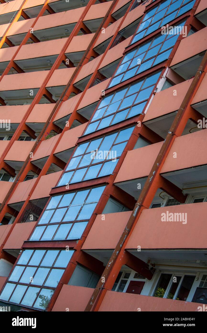 Balconies of housing block known as Falowiec located in Gdansk which is ...