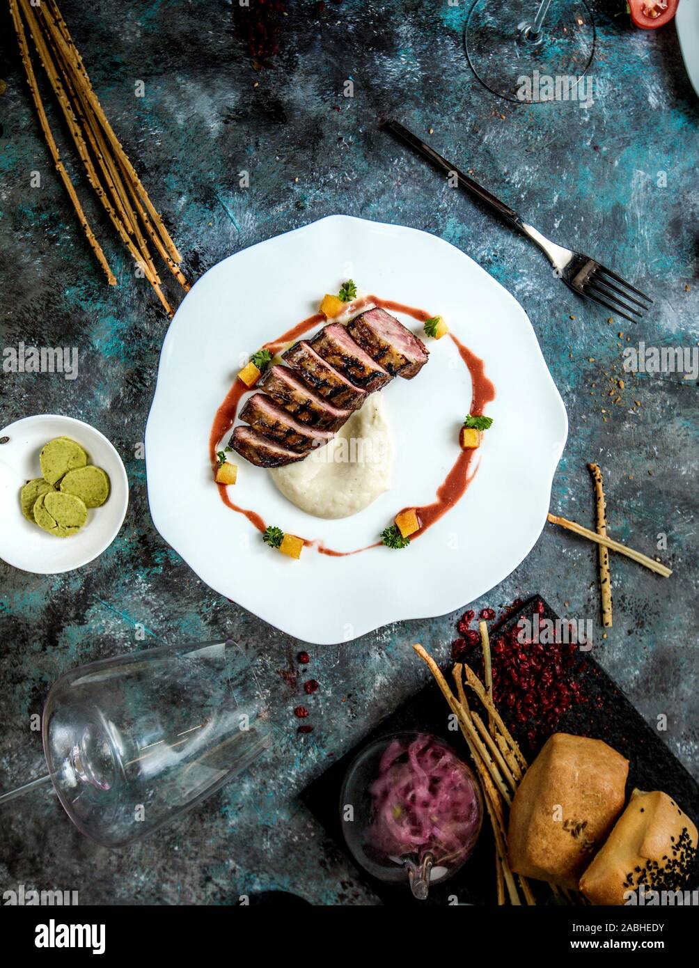 ham slices with pure top view Stock Photo - Alamy