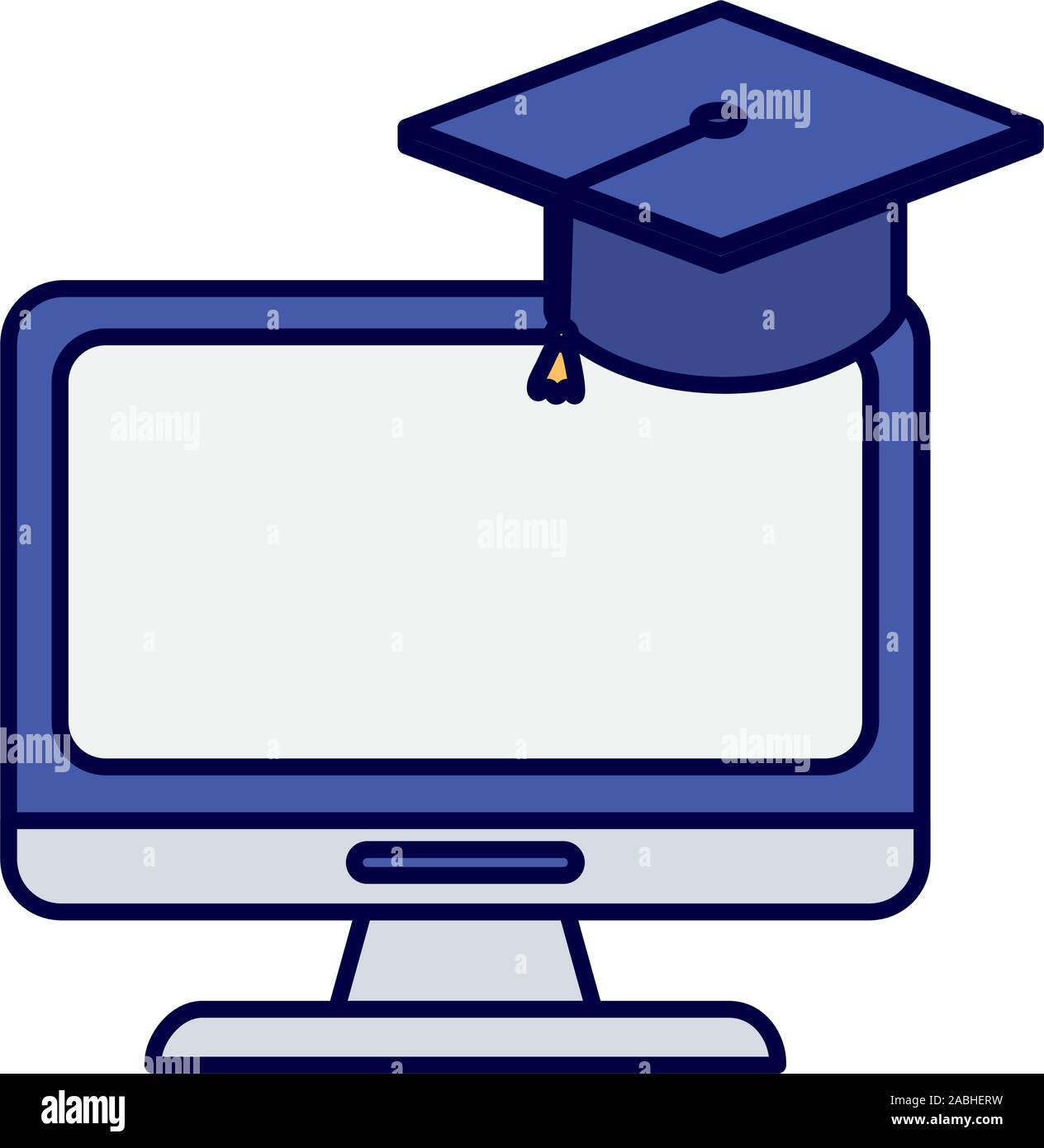 computer graduation hat school learning online vector illustration ...