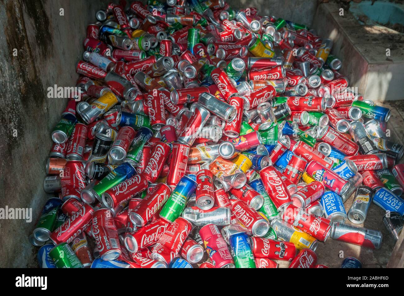 room full of aluminium drink cans for recycling, Bali, Indonesia Stock ...