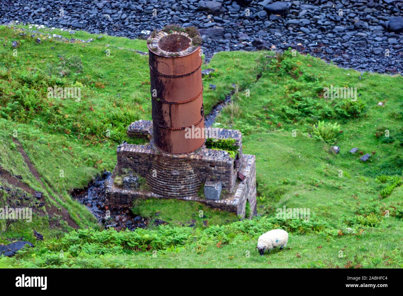 Chimney in Lealt Falls Diatomite mine, Skye island, Scotland, UK Stock ...