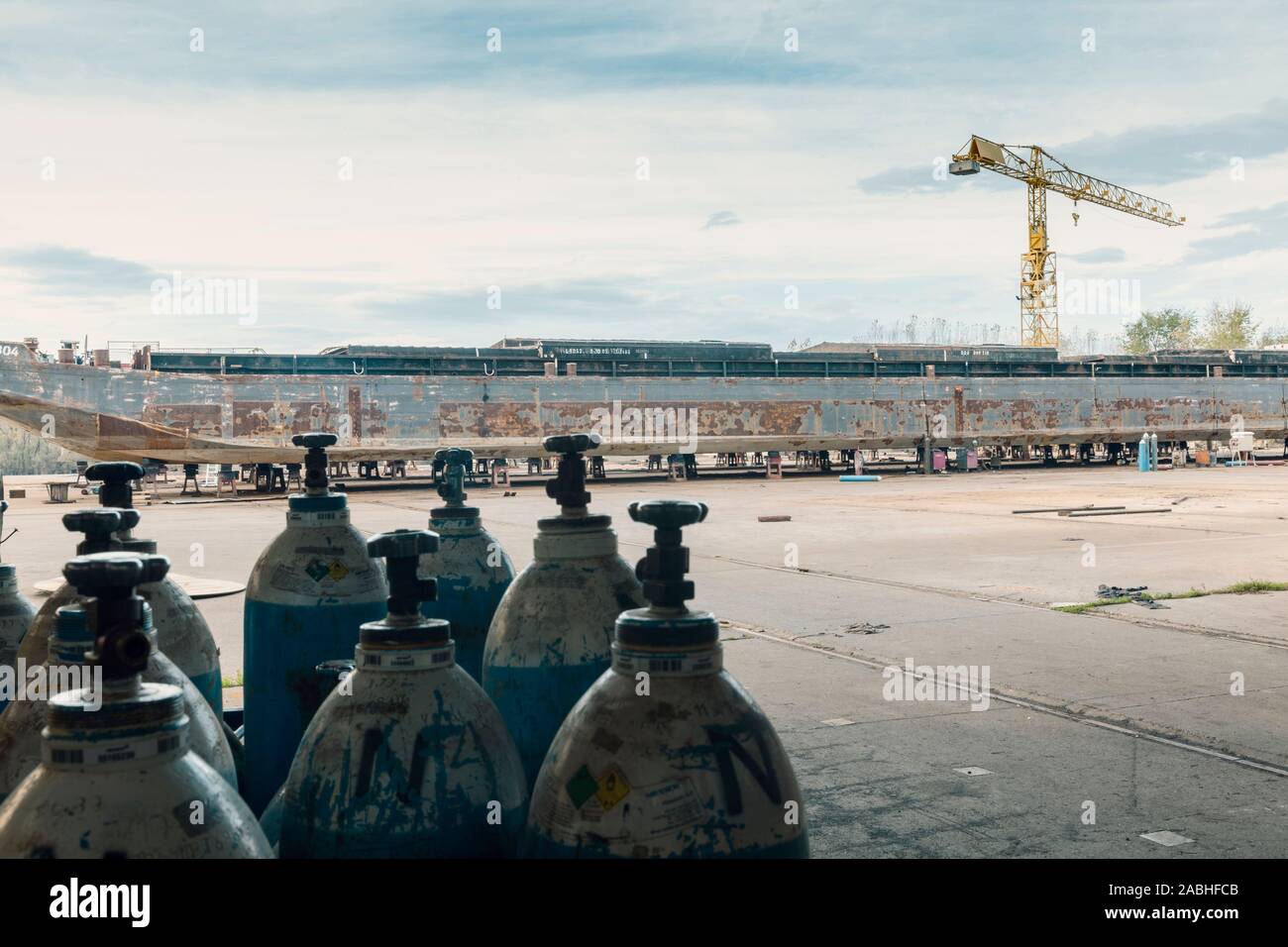 ship yard with rusty ship on dry dock, empty space Stock Photo - Alamy