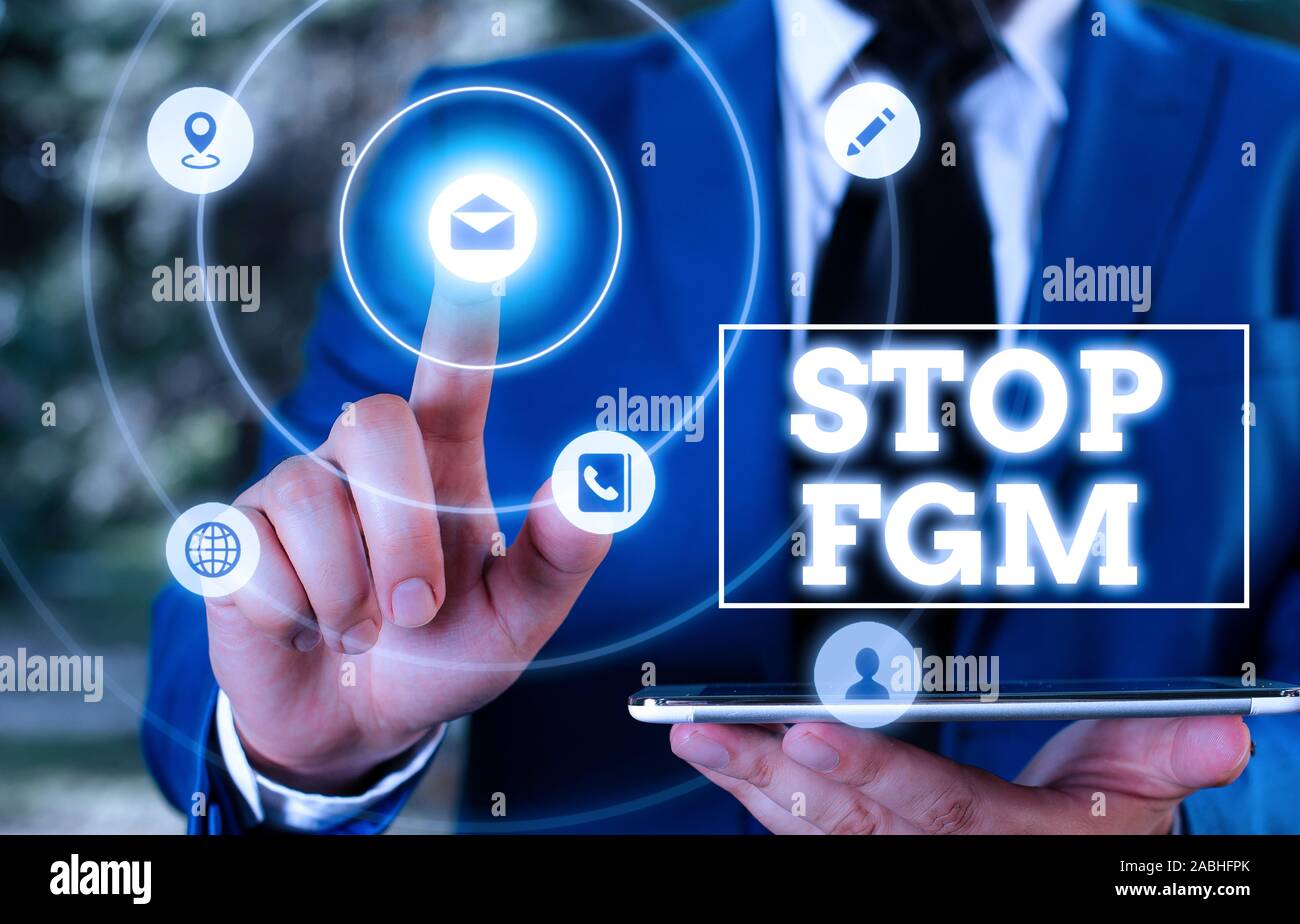 Conceptual hand writing showing Stop Fgm. Concept meaning Put an end or ...