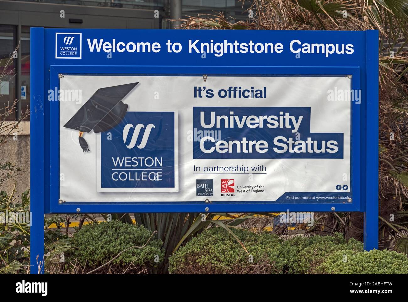 A sign announcing the formation of University Centre Weston at Weston ...