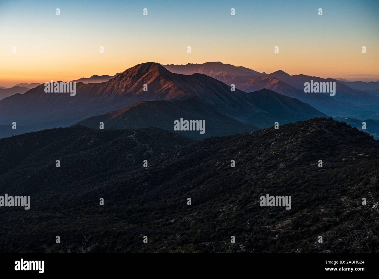 Overlooking the coast mountain range of central Chile from National ...