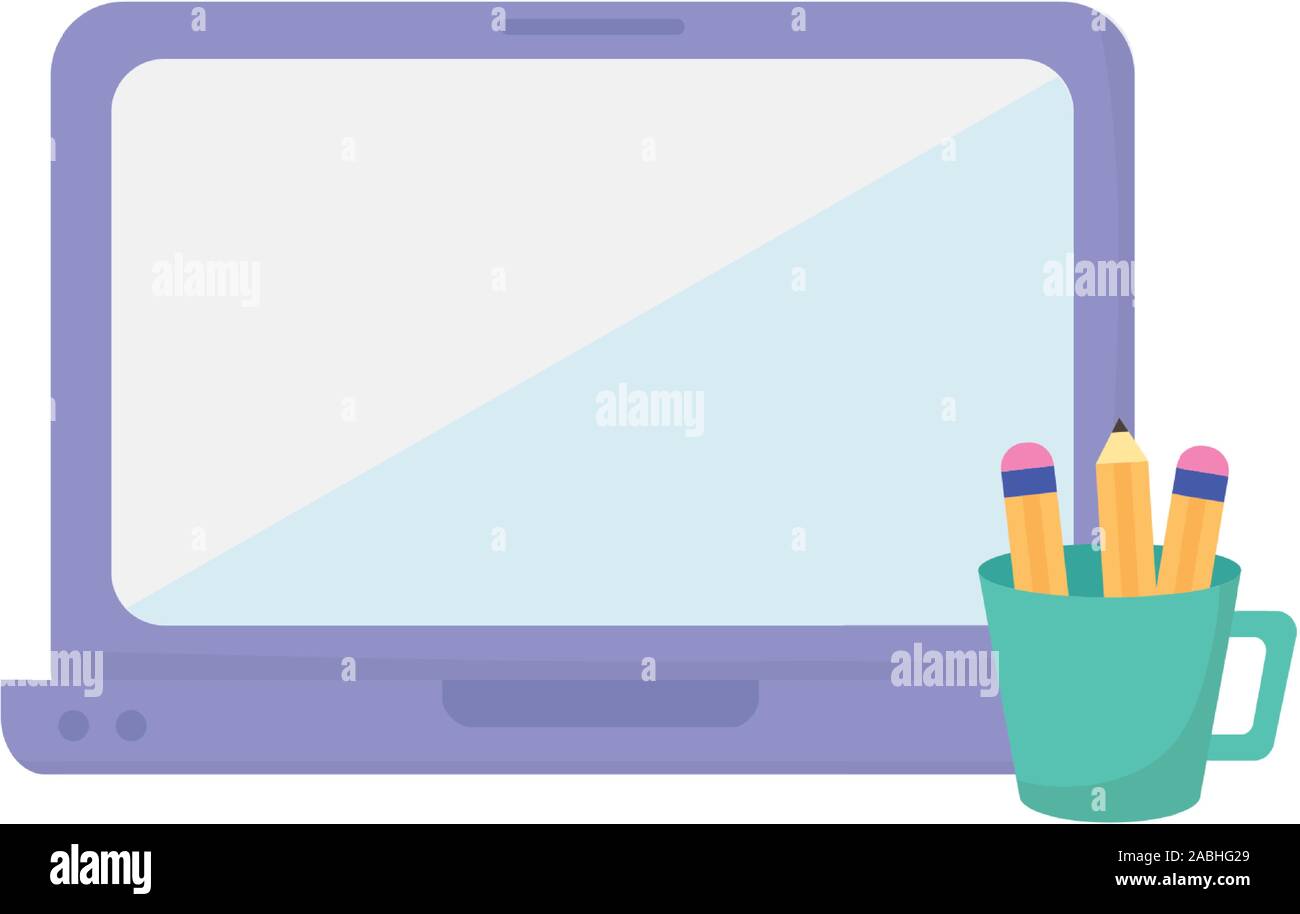 laptop computer and pencils education learning online vector ...