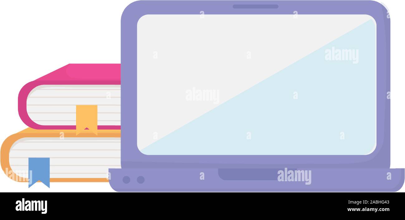laptop books digital literature learning online vector illustration ...