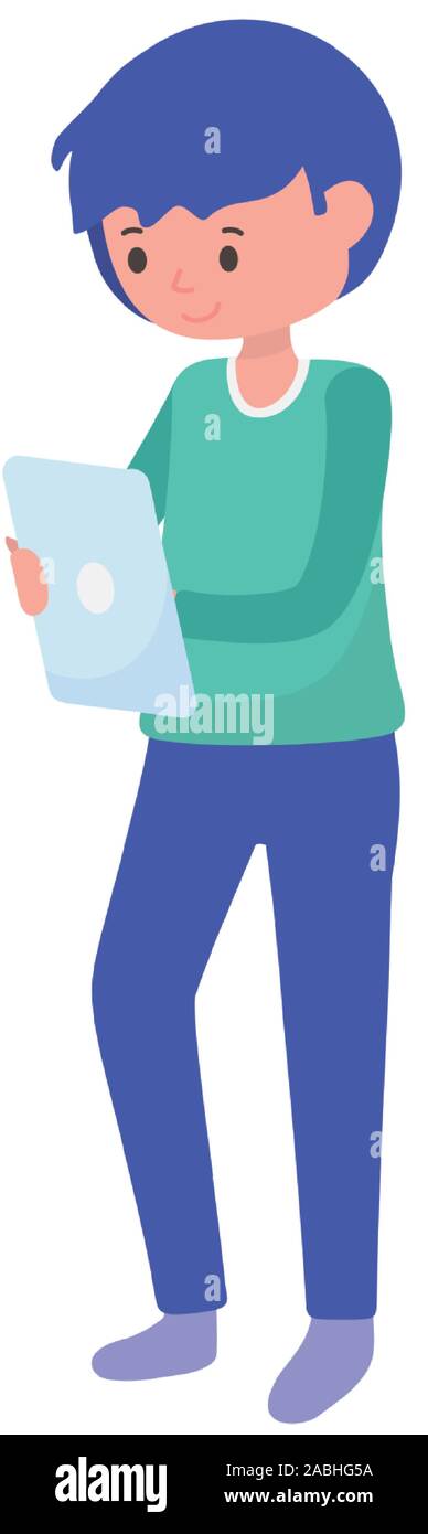young man student using tablet computer learning online vector illustration Stock Vector Image ...