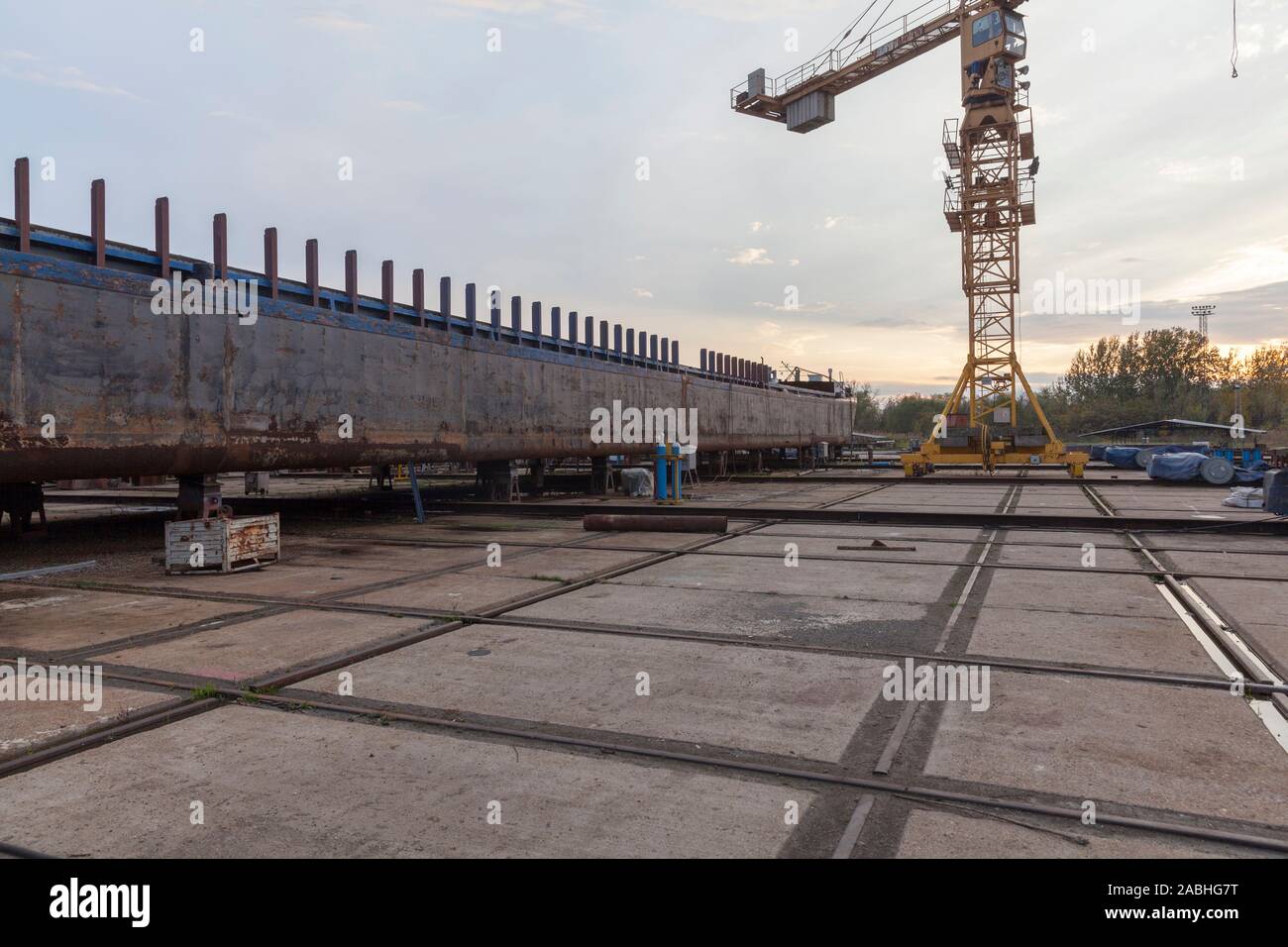ship yard with rusty ship on dry dock, empty space Stock Photo - Alamy