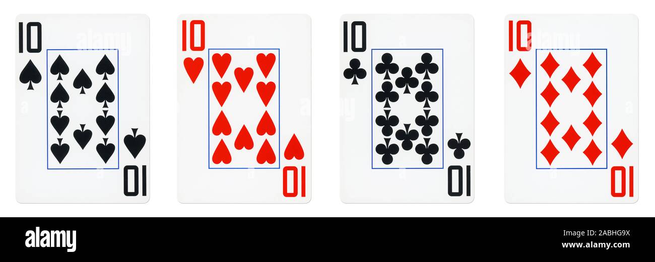 Four Playing Cards Isolated on White Background, Showing Tens from Each ...