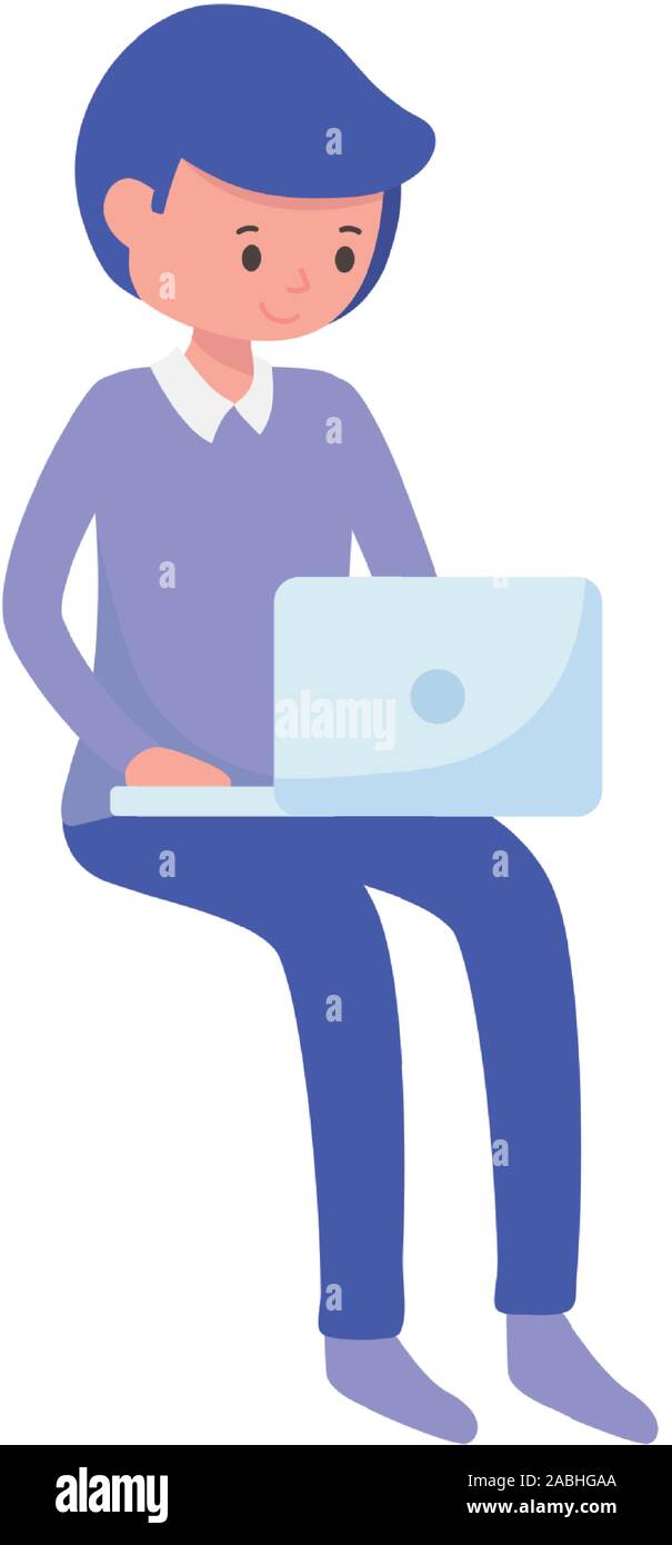 young man student with laptop learning online vector illustration Stock ...
