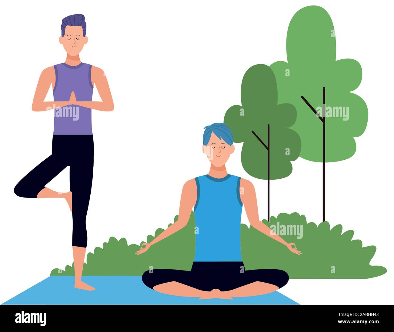 cartoon men doing yoga at outdoors Stock Vector Image & Art - Alamy