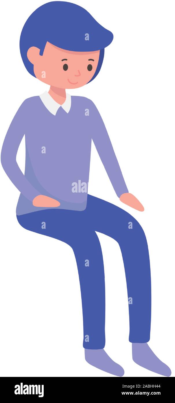 young man sitting character white background vector illustration Stock ...