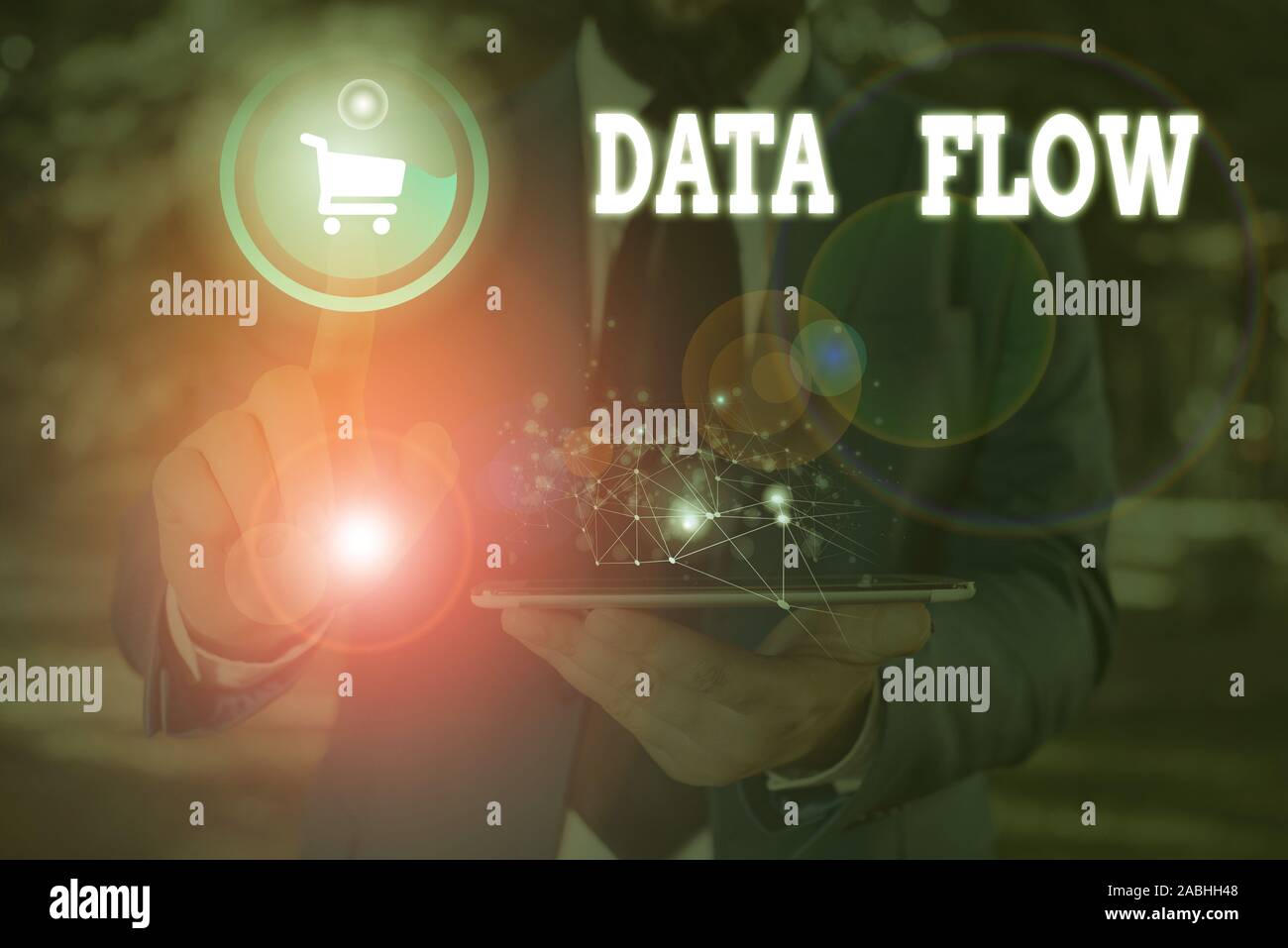 Conceptual hand writing showing Data Flow. Concept meaning the movement of data through a system ...