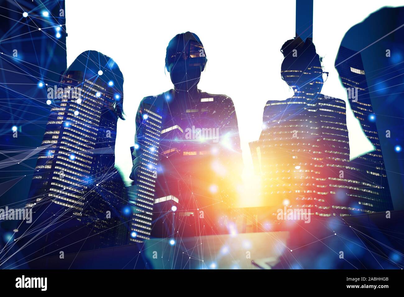 Business people collaborate together in office. Internet connection ...