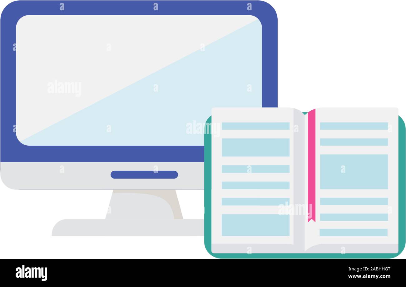 computer monitor and open book edcucation learning online vector ...