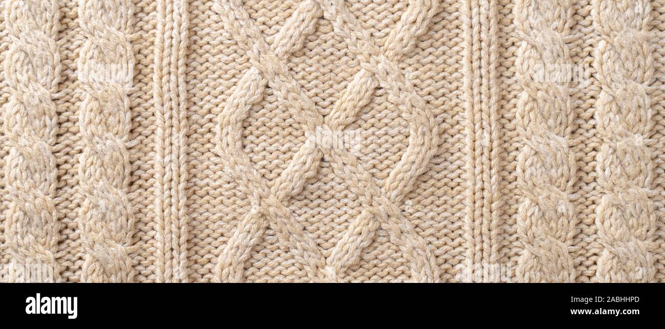 Beige Knitwear Fabric Texture with Pigtails. Beige Knitted Background ...