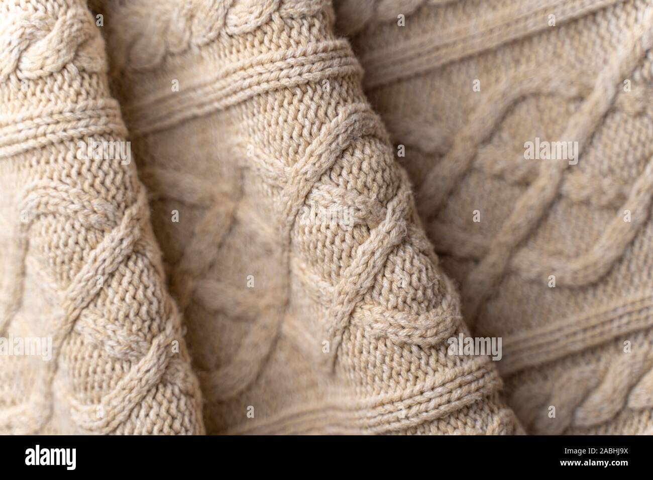 Beige Knitwear Fabric Texture with Pigtails. Beige Knitted Background ...