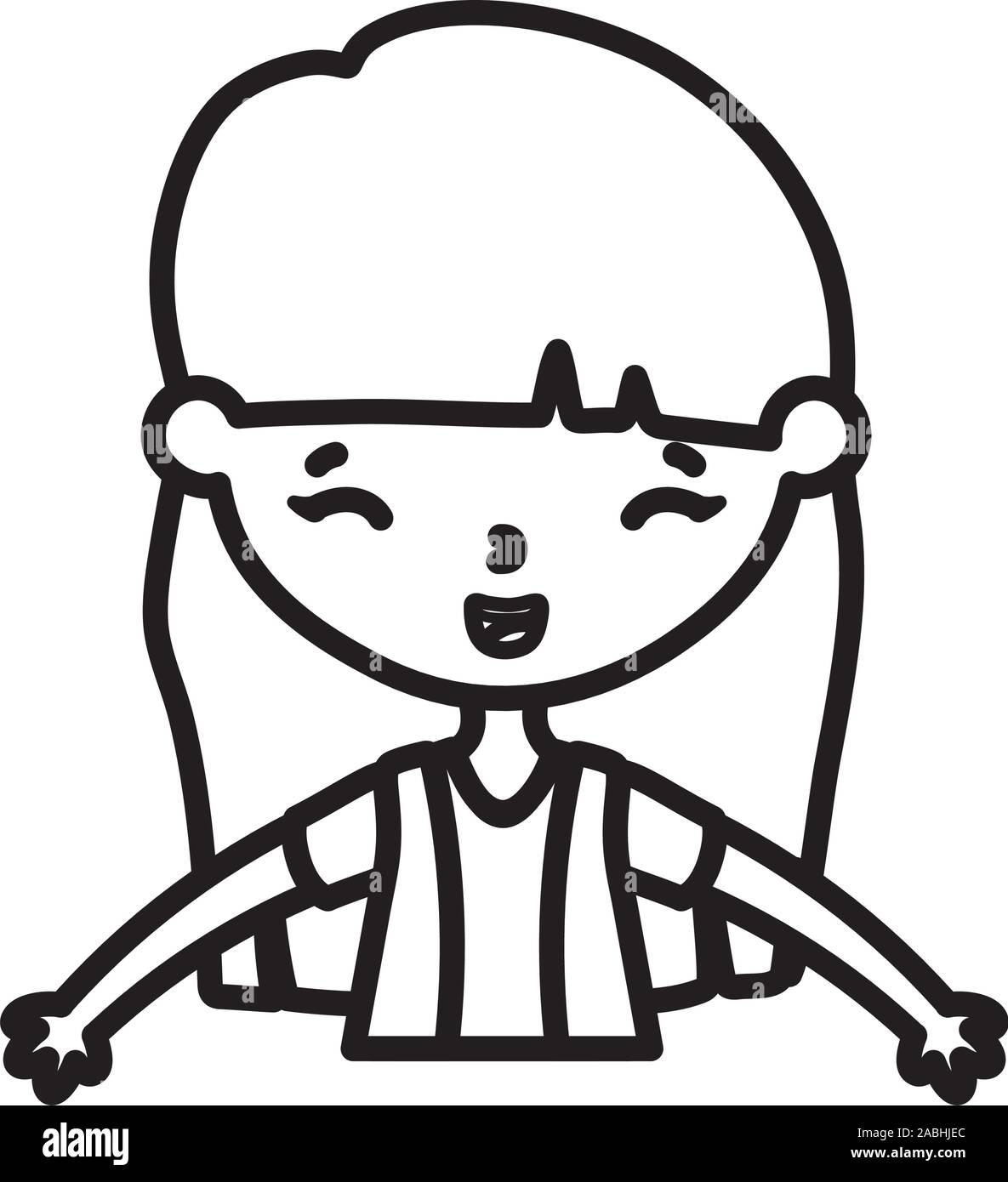 happy little girl cartoon character portrait line style vector ...