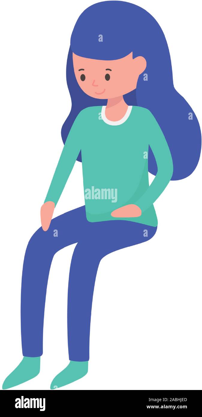 young woman cartoon character sitting on white background vector ...