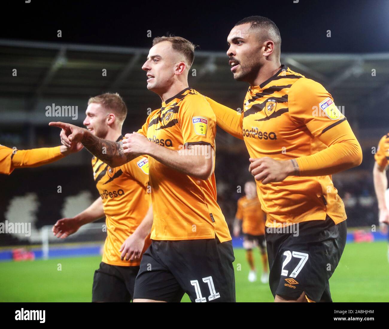 Hull City's Kamil Grosicki (centre) celebrates scoring his sides 3rd ...