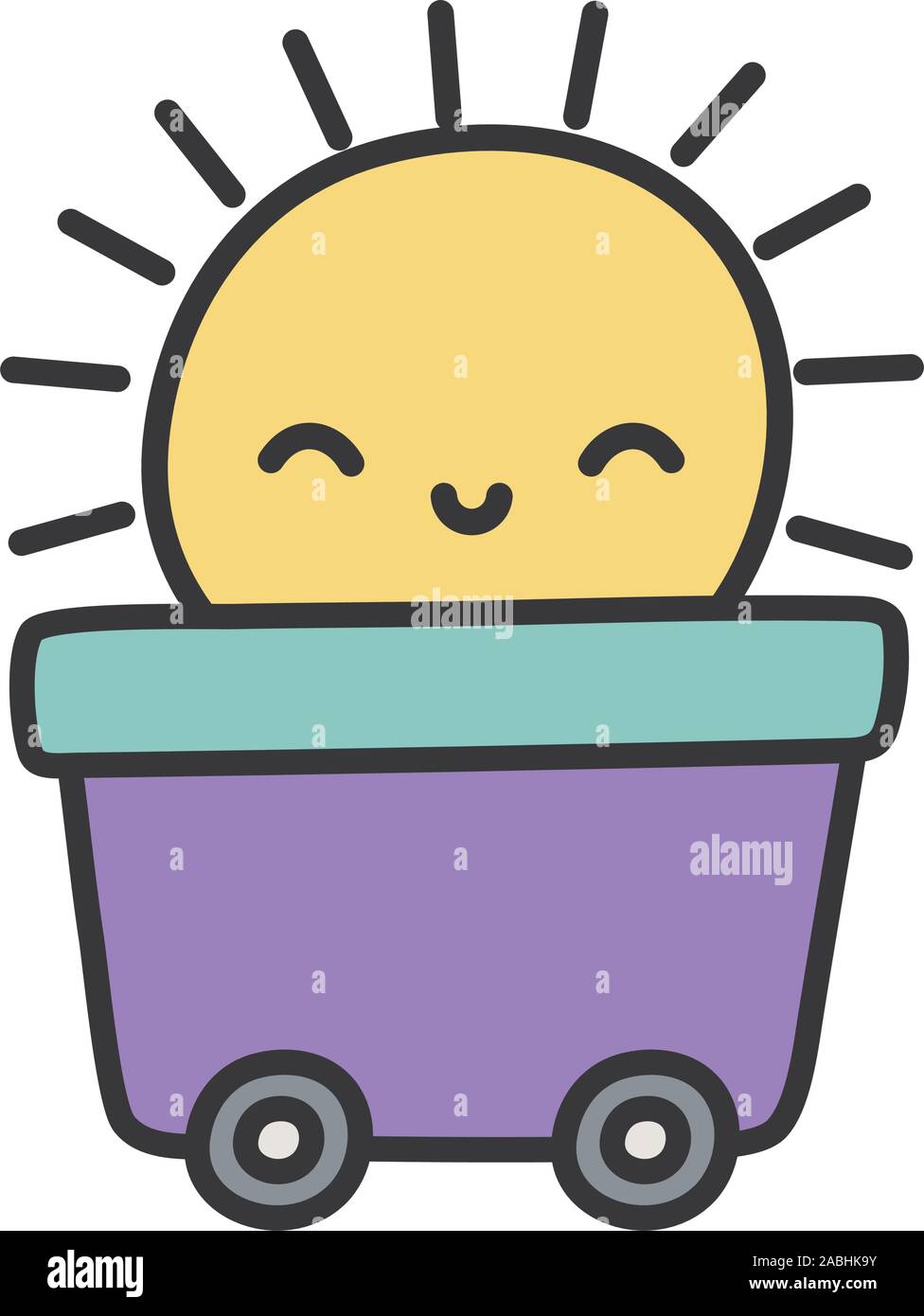 toy wagon on wheels with sun cartoon vector illustration Stock Vector ...