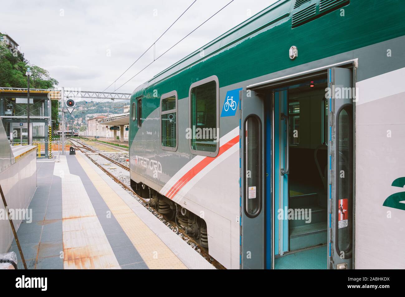 Como railway station arriving train Trenord Italia. Trenord Locomotive ...