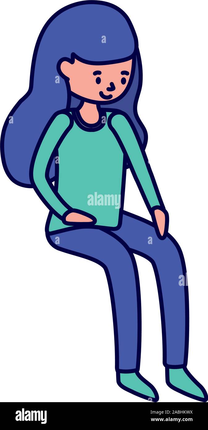 young woman cartoon character sitting on white background vector ...