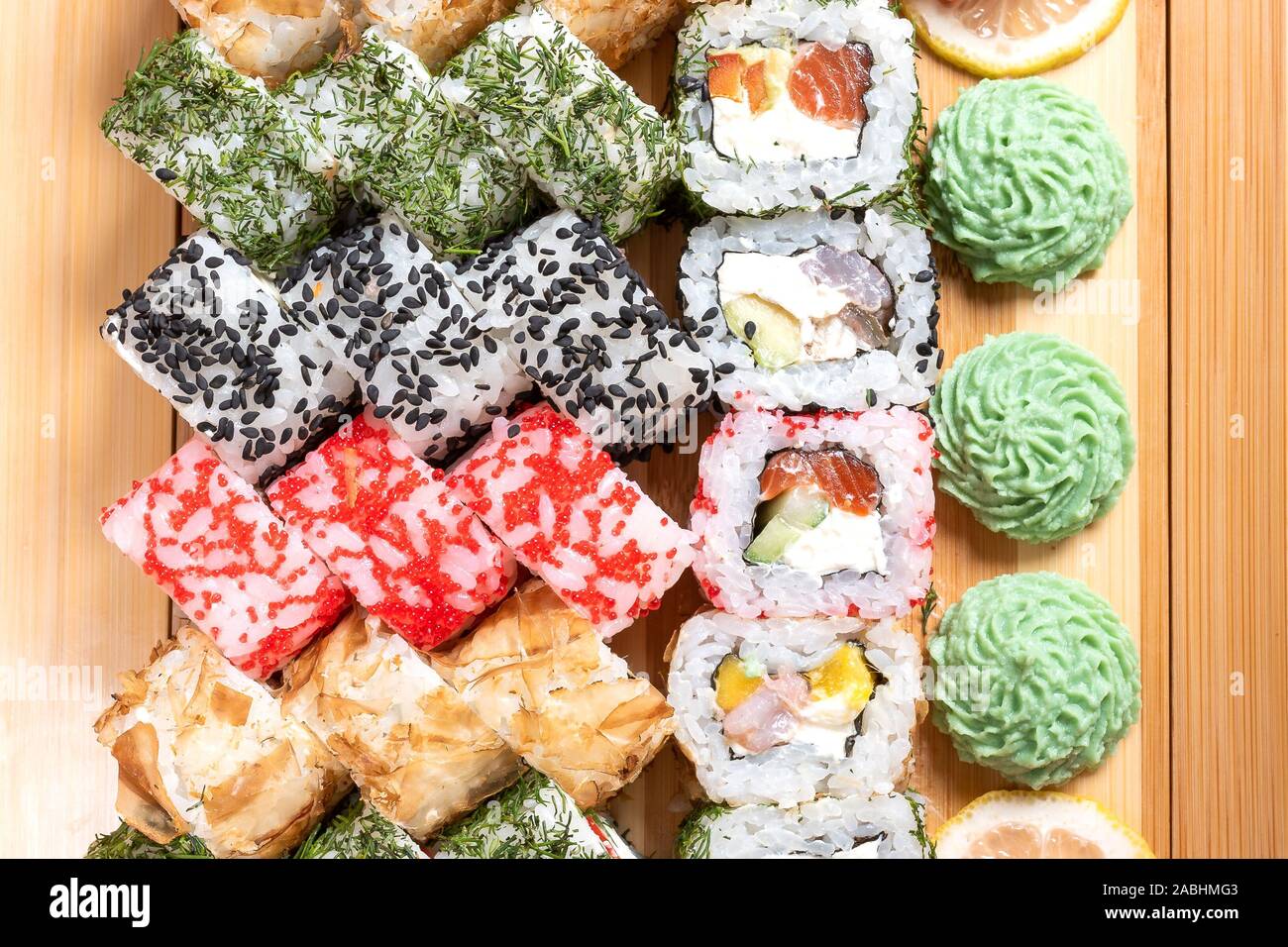 A big set of different rolls, with different fillings. Close-up Stock ...