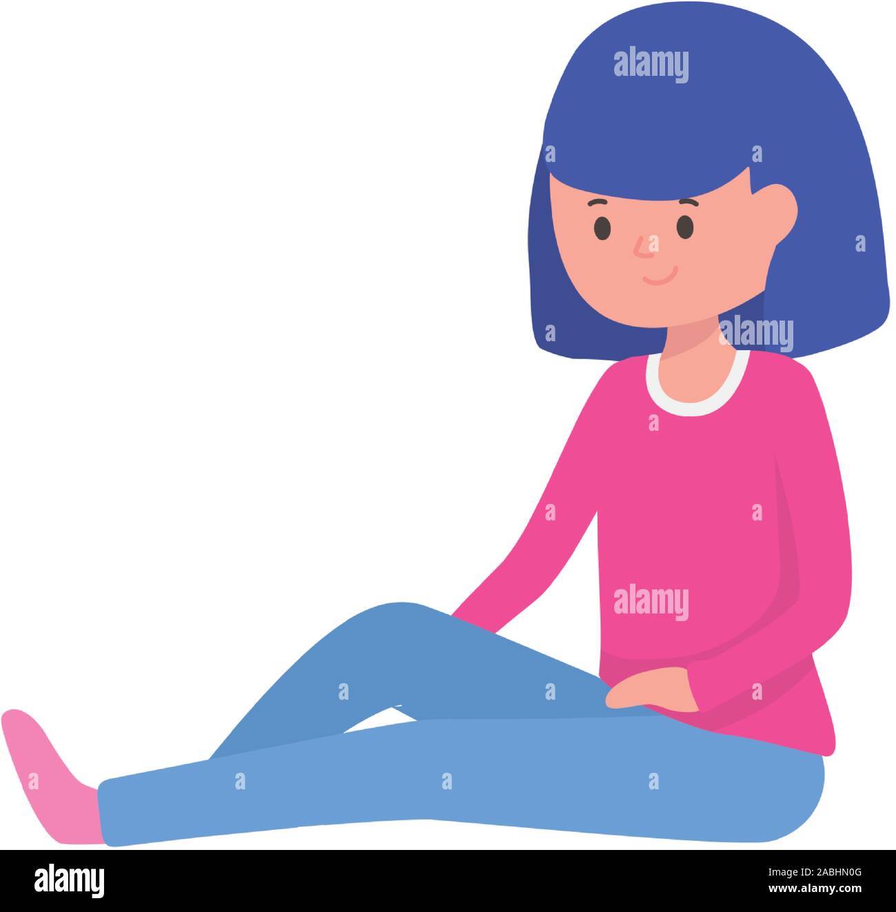 young woman cartoon character sitting on white background vector ...