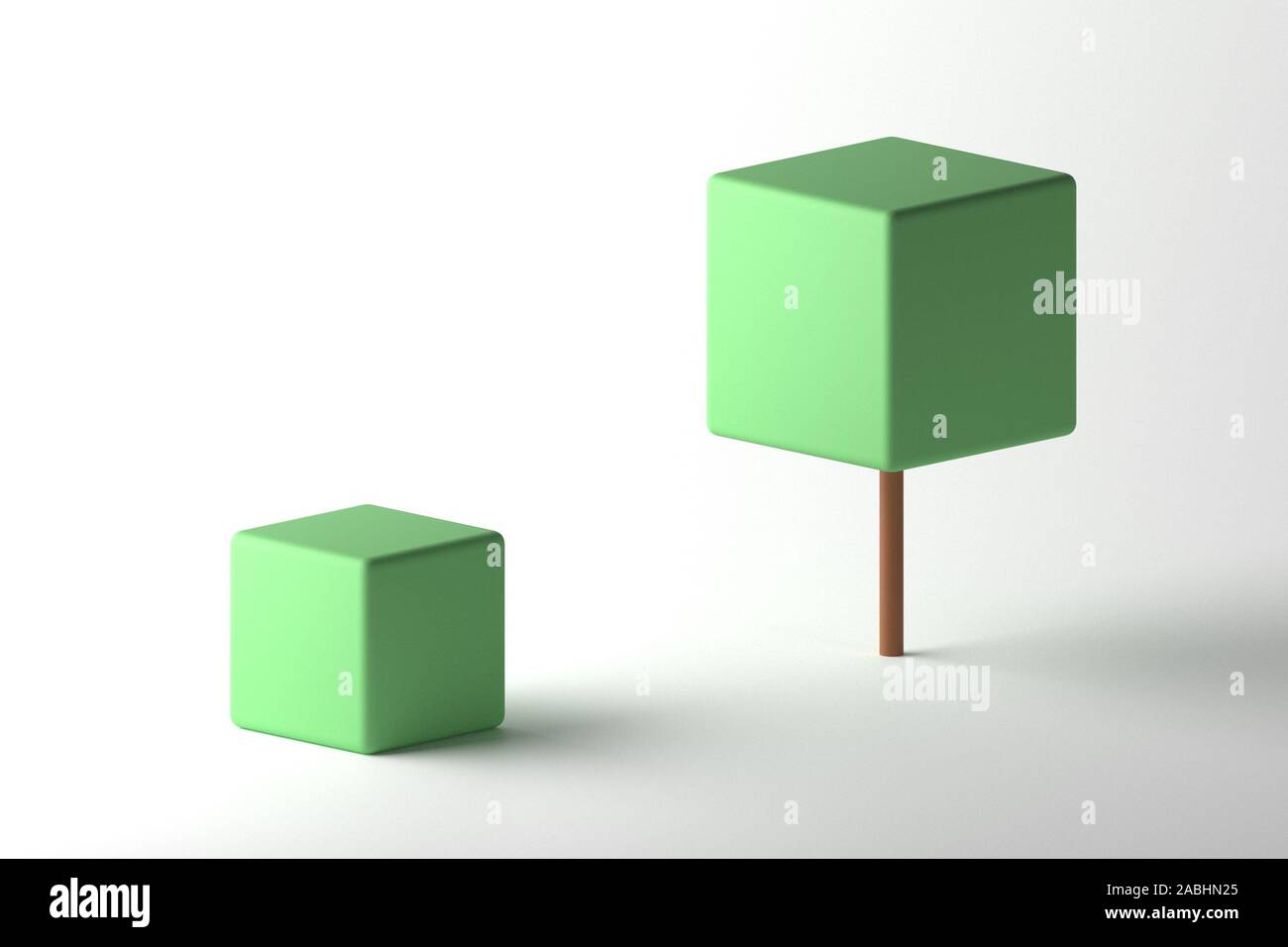 cubic tree and bush on white background 3d illustration Stock Photo - Alamy