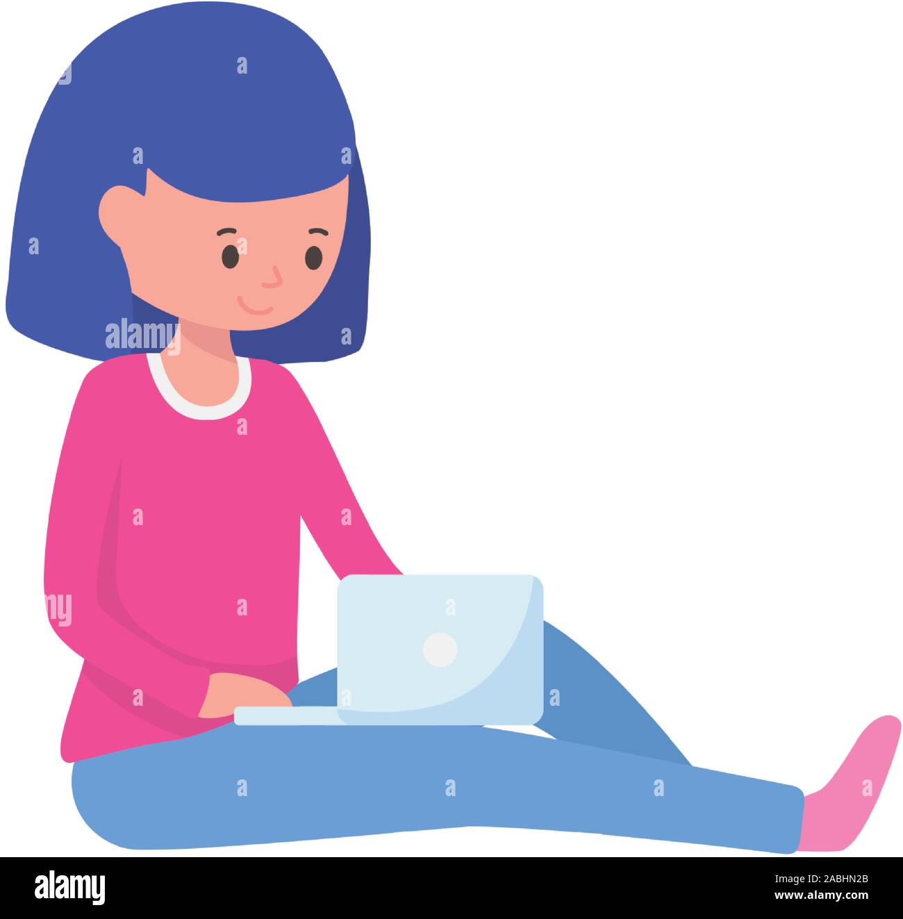 young woman with laptop learning online vector illustration Stock ...