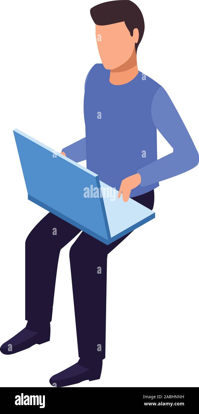 avatar man using a laptop computer icon, flat design Stock Vector Image ...