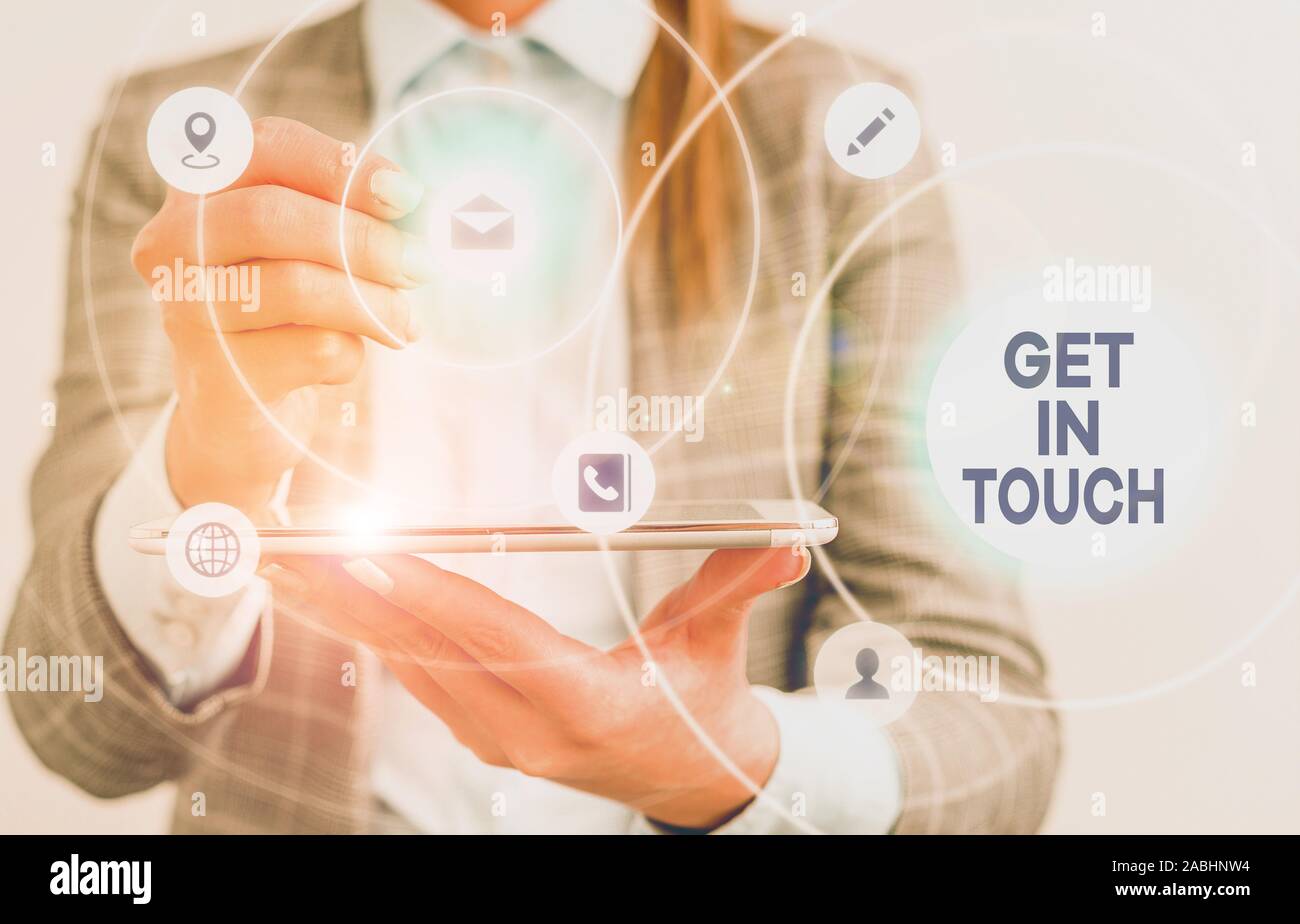 Writing note showing Get In Touch. Business concept for Stay in contact ...